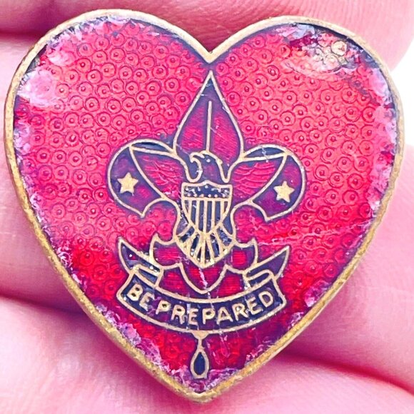 Jewelry | Vintage Boy Scouts Heart Pin Red Enamel Be Prepared Motto ...